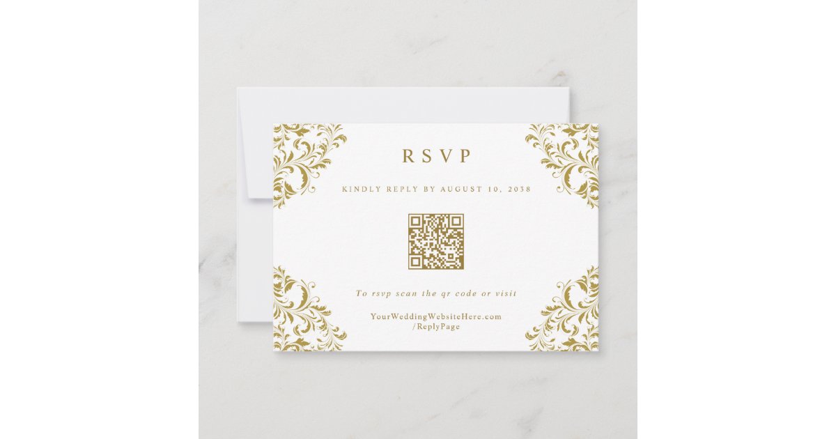 Elegant Gold Vintage Wedding QR Code RSVP Card | Zazzle