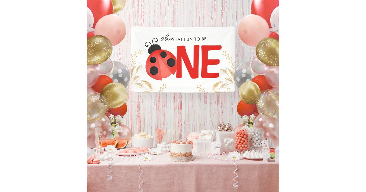 Elegant Gold & Watercolor Ladybug ONE Party Banner | Zazzle