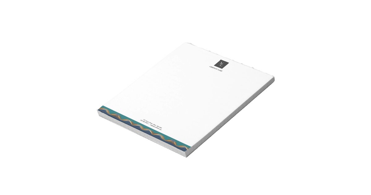 Elegant Gold Wave Blue Teal Logo Business Notepad | Zazzle