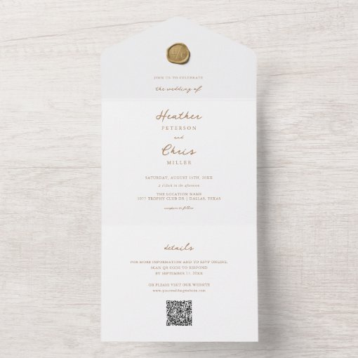 Elegant Gold Wax Seal and Send Wedding All In One Invitation | Zazzle