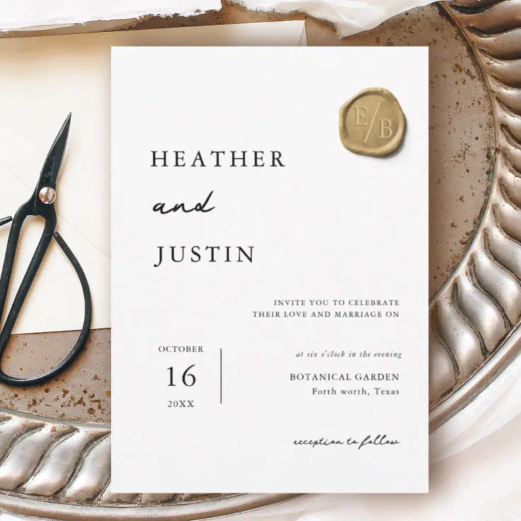 Elegant Gold Wax Seal Unique Wedding Invitation | Zazzle