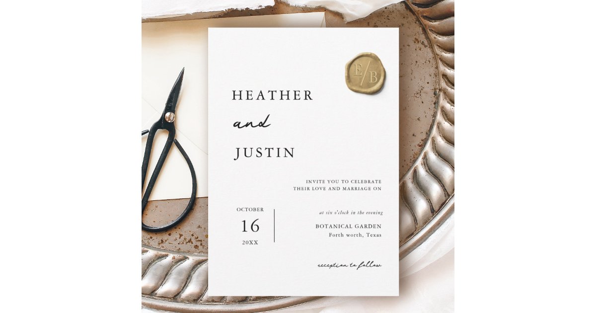 Elegant Gold Wax Seal Unique Wedding Invitation | Zazzle
