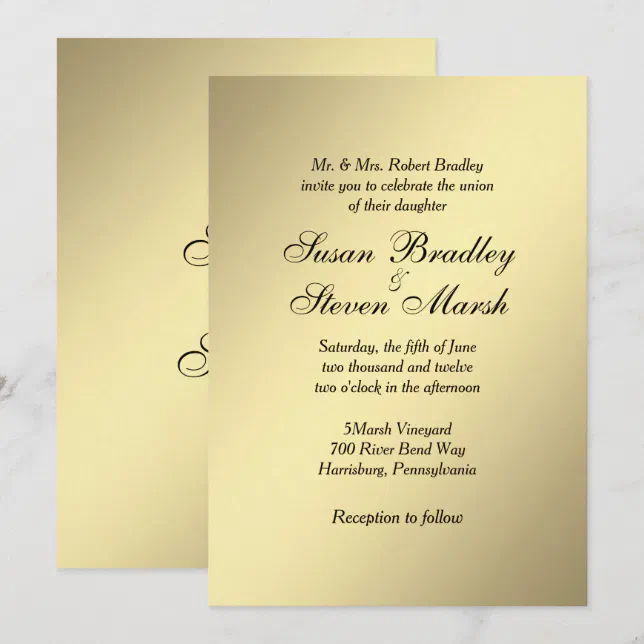 Elegant Gold Wedding Invitation | Zazzle