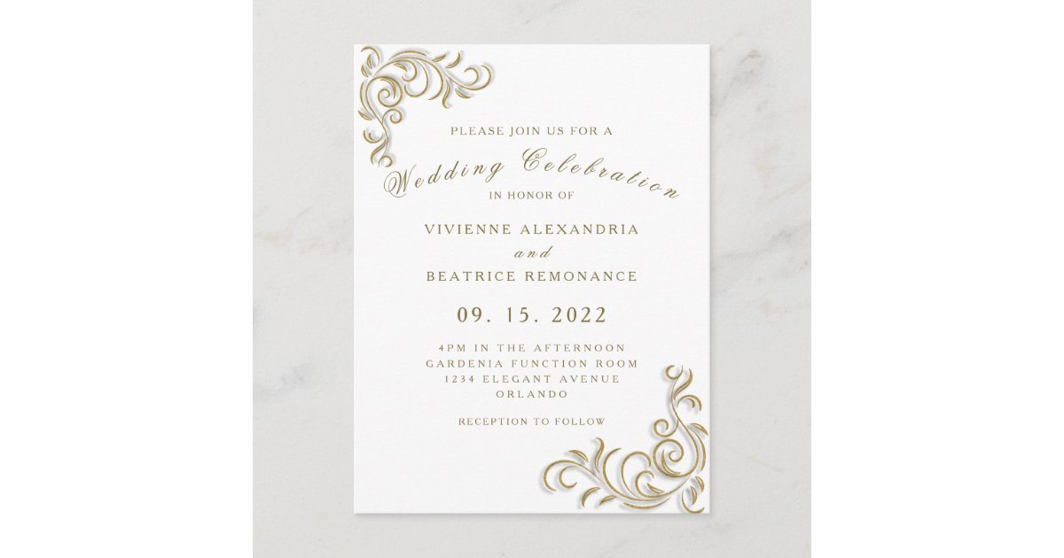 Elegant gold wedding invitation postcard | Zazzle