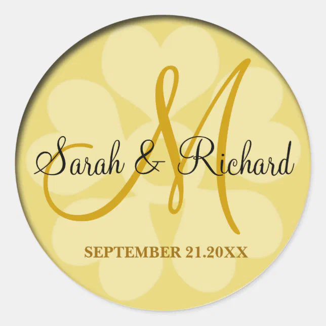 Elegant Gold Wedding Monogram Classic Round Sticker | Zazzle