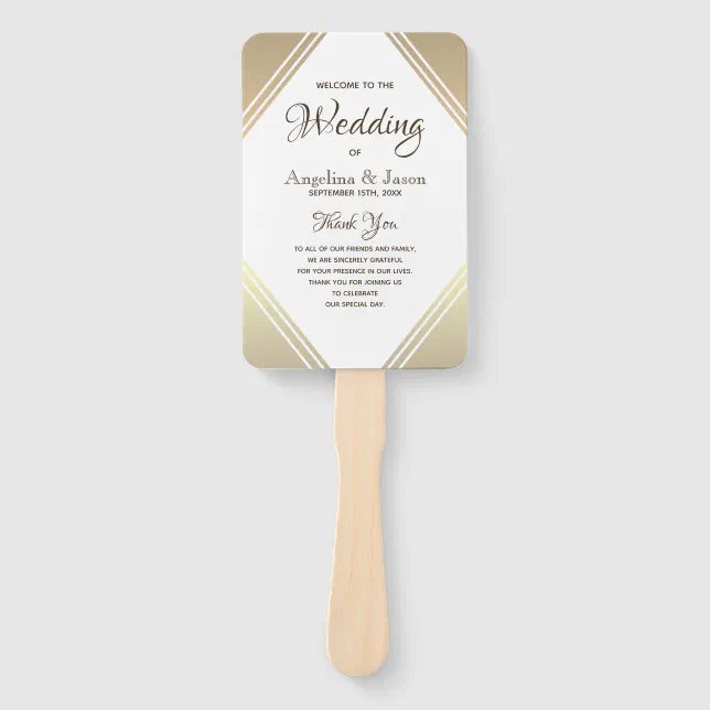 Elegant Gold Wedding Program Hand Fan | Zazzle