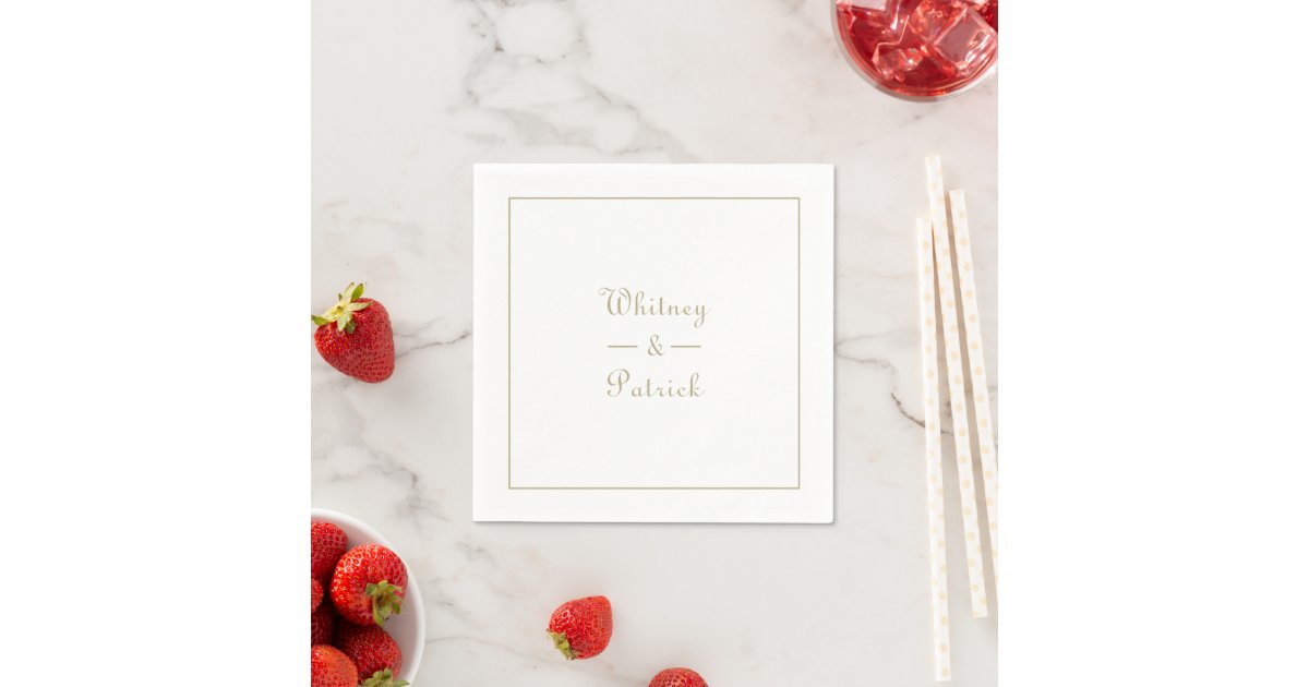Elegant Gold Wedding Script Minimalist Couple Chic Napkins | Zazzle