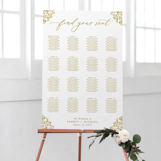 Elegant Gold Wedding Seating Chart Sign 24x36 | Zazzle
