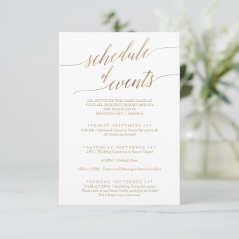 Elegant Gold Wedding Weekend Schedule of Events Enclosure Card | Zazzle