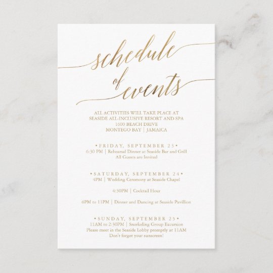 Elegant Gold Wedding Weekend Schedule of Events Enclosure Card | Zazzle.com