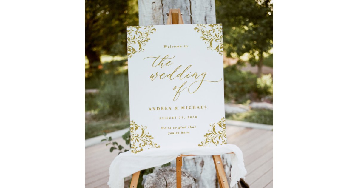Elegant Gold Wedding Welcome Sign Vintage | Zazzle