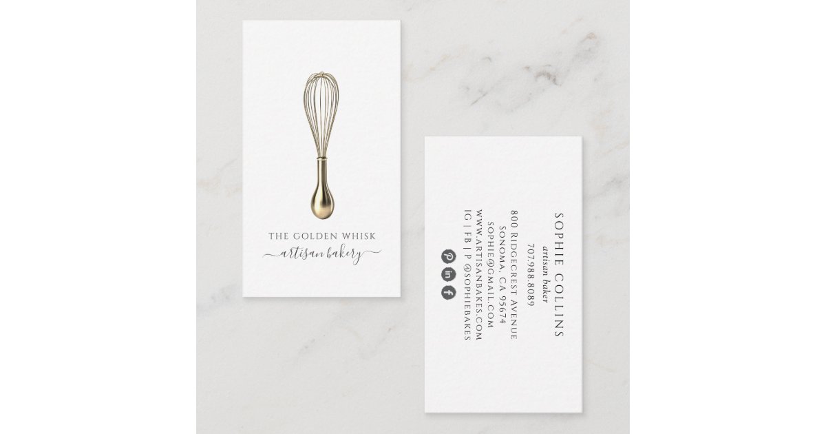 Elegant Gold Whisk Baker Bakery Chef Caterer Business Card | Zazzle