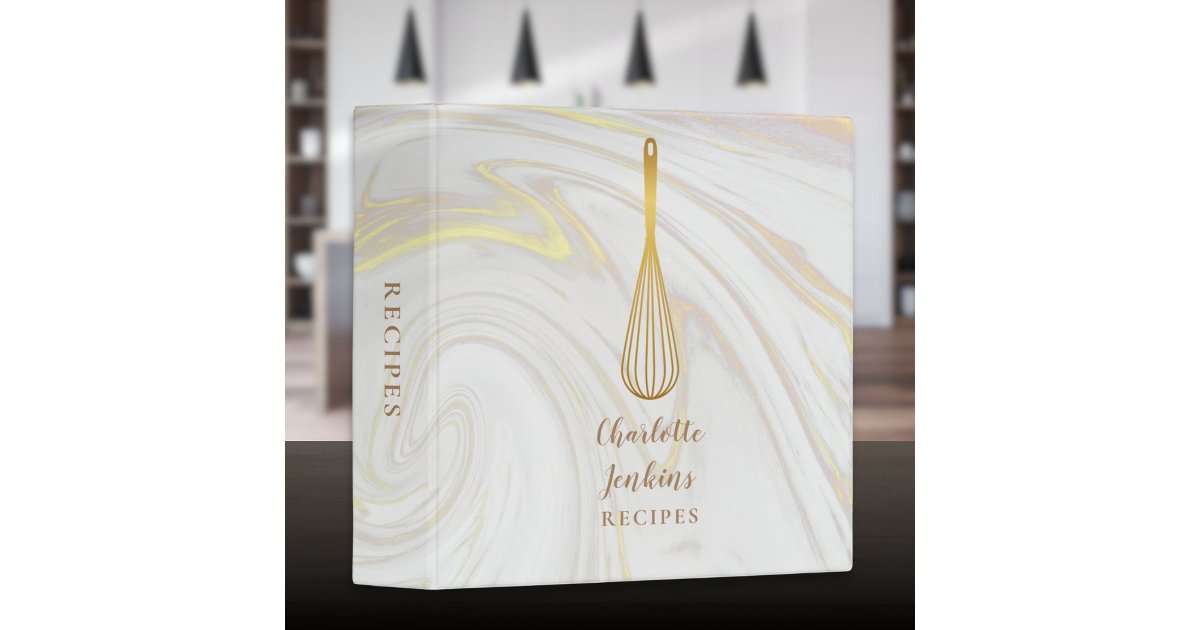 Elegant Gold Whisk Marble Swirls Recipe 3 Ring Binder | Zazzle