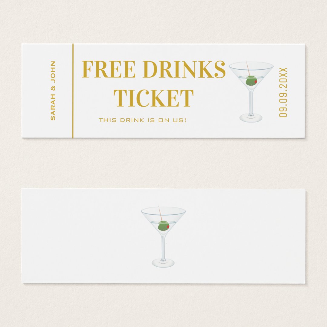 Elegant Gold White Bar Wedding Drink Voucher | Zazzle