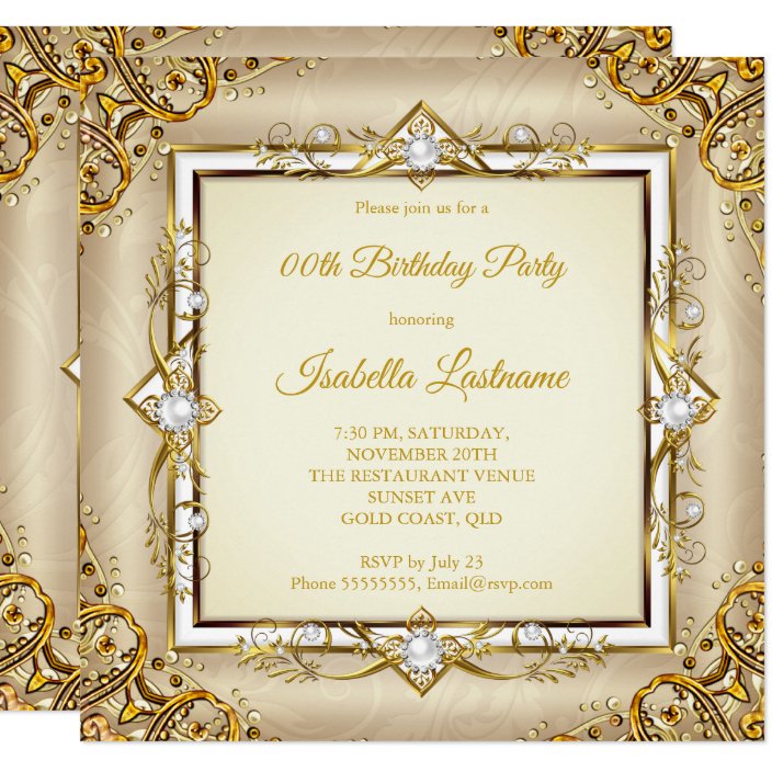 Elegant Gold White Beige Pearl Birthday Party Invitation | Zazzle.com