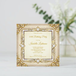 Elegant Gold White Beige Pearl Birthday Party Invitation | Zazzle