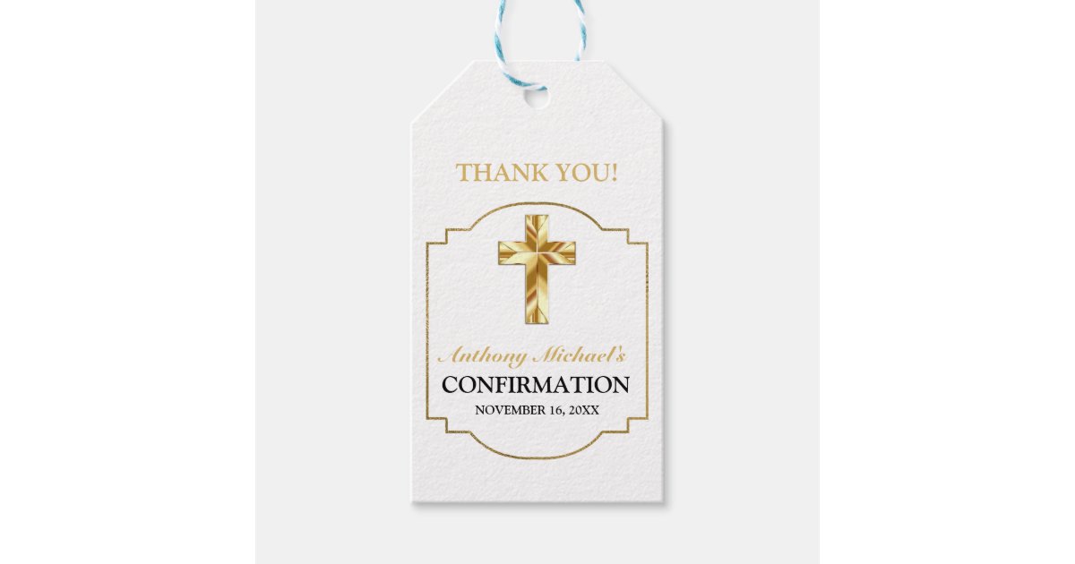 Elegant Gold White Catholic Confirmation Gift Tags | Zazzle