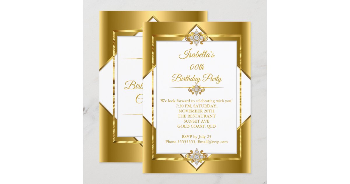 Elegant Gold White Diamond Birthday Party Invitation | Zazzle