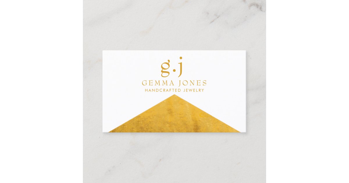 Elegant Gold White Jewelry Designer Faux Gold Edge Business Card | Zazzle
