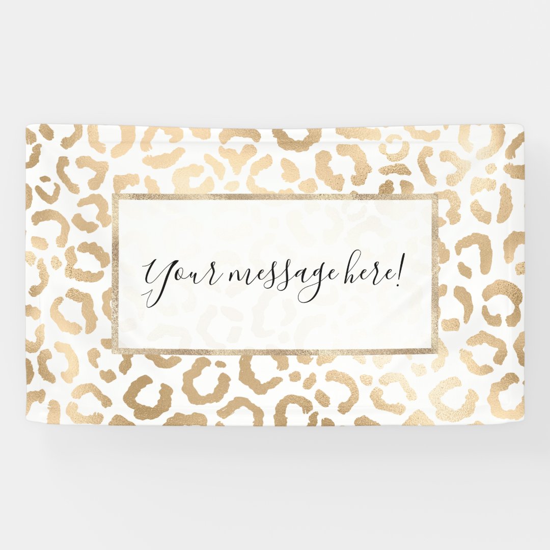 Elegant Gold White Leopard Cheetah Animal Print Banner | Zazzle