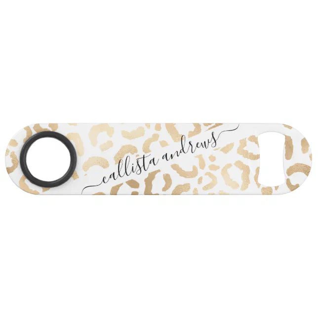 Elegant Gold White Leopard Cheetah Animal Print Bar Key | Zazzle