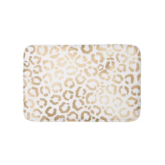 Elegant Gold White Leopard Cheetah Animal Print Bath Mat | Zazzle