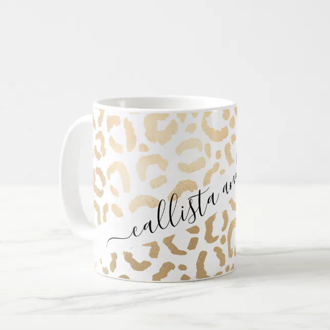 Elegant Gold White Leopard Cheetah Animal Print Coffee Mug | Zazzle
