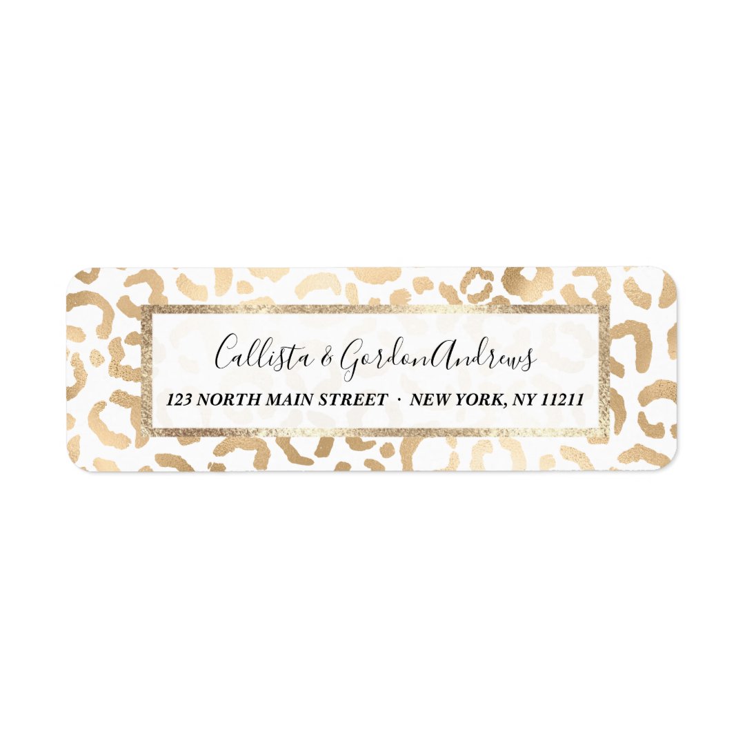Elegant Gold White Leopard Cheetah Animal Print Label | Zazzle