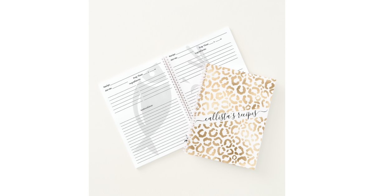 Elegant Gold White Leopard Cheetah Animal Print Notebook | Zazzle