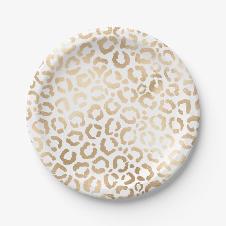 Elegant Gold White Leopard Cheetah Animal Print Paper Plates | Zazzle