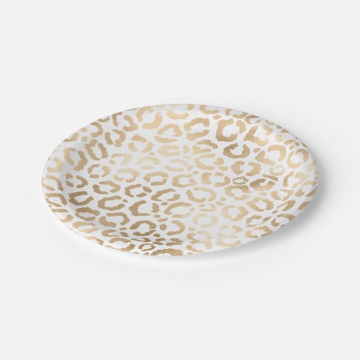 Elegant Gold White Leopard Cheetah Animal Print Paper Plates | Zazzle