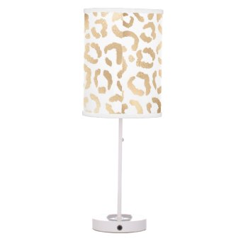 Elegant Gold White Leopard Cheetah Animal Print Table Lamp | Zazzle