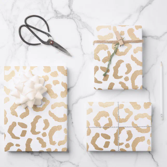 Elegant Gold White Leopard Cheetah Animal Print Wrapping Paper Sheets ...