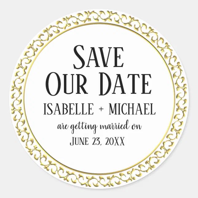Elegant Gold & White Save the Date Envelope Seals | Zazzle