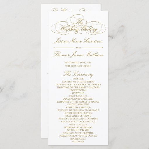 Elegant Gold & White Wedding Program Template | Zazzle