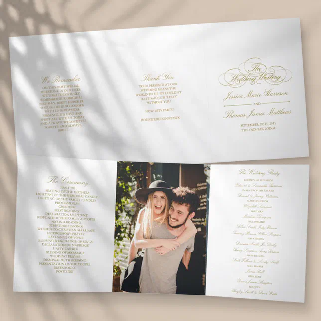 Elegant Gold & White Wedding Tri-Fold Program | Zazzle
