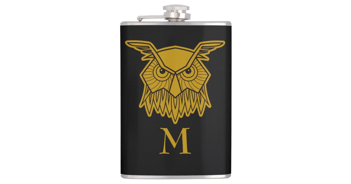 Elegant Gold Wise Owl Monogrammed Custom Flask | Zazzle