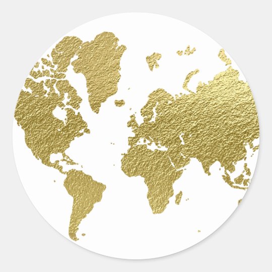Elegant Gold World Map Classic Round Sticker | Zazzle.com