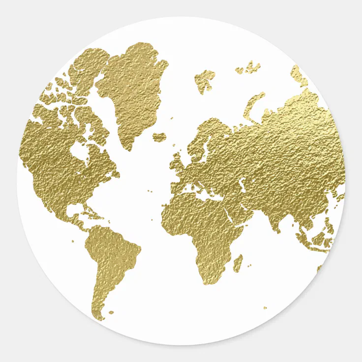 Elegant Gold World Map Classic Round Sticker | Zazzle