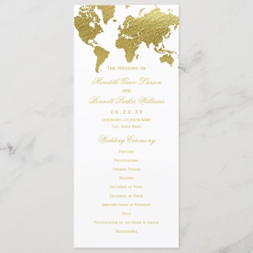 Elegant Gold World Map Wedding Ceremony Program | Zazzle