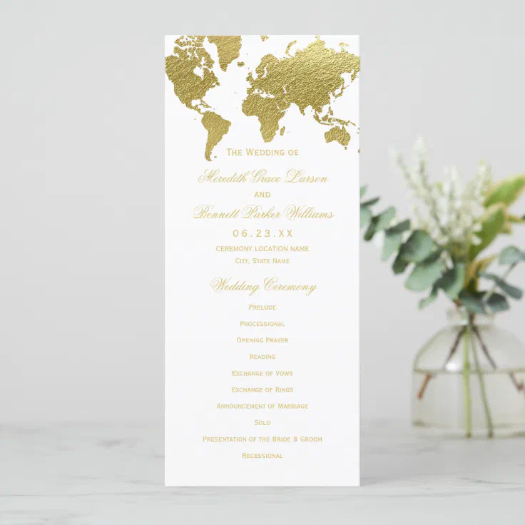 Elegant Gold World Map Wedding Ceremony Program | Zazzle