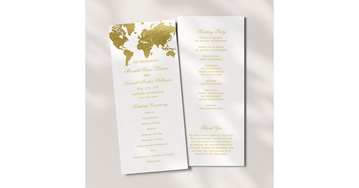 Elegant Gold World Map Wedding Ceremony Program | Zazzle