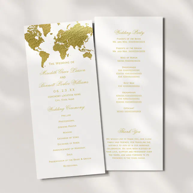 Elegant Gold World Map Wedding Ceremony Program | Zazzle