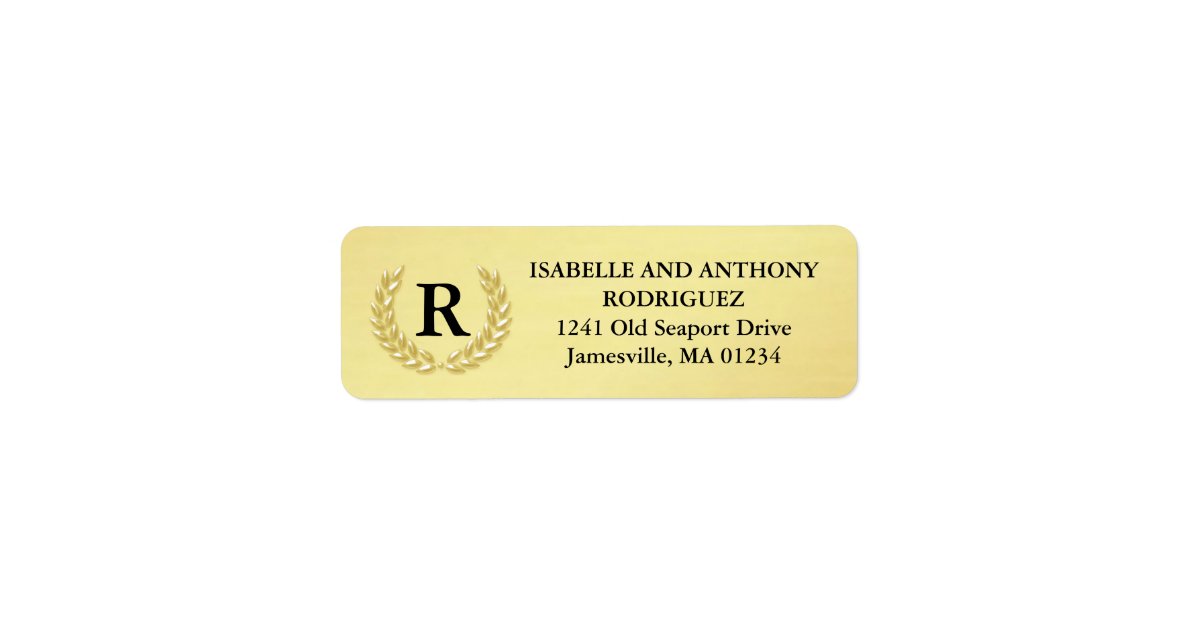 Elegant Gold Wreath Monogram Return Address Labels | Zazzle