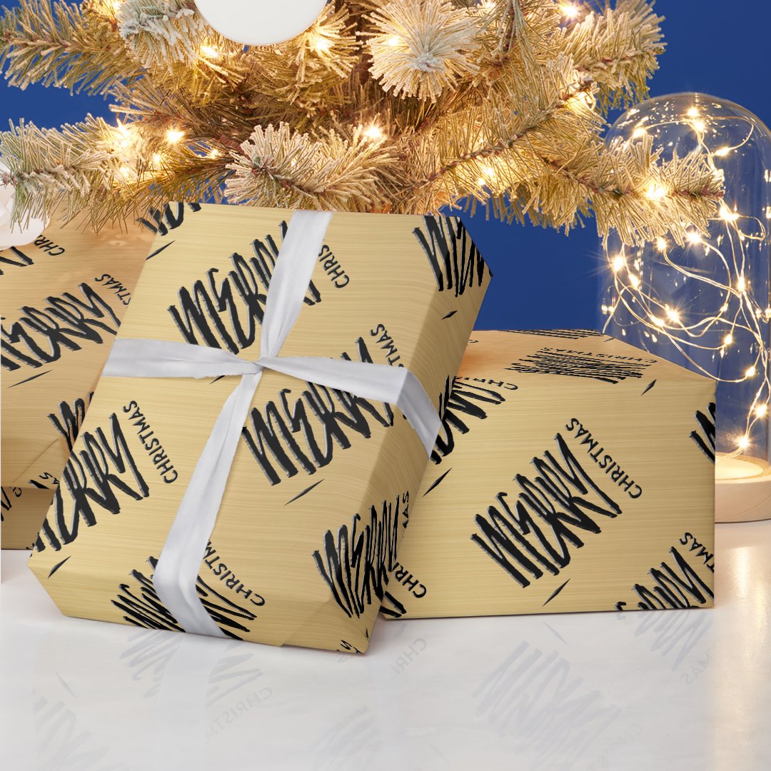 Elegant Gold Yellow Christmas Modern Black Wrapping Paper | Zazzle