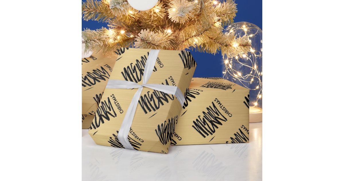 Elegant Gold Yellow Christmas Modern Black Wrapping Paper | Zazzle