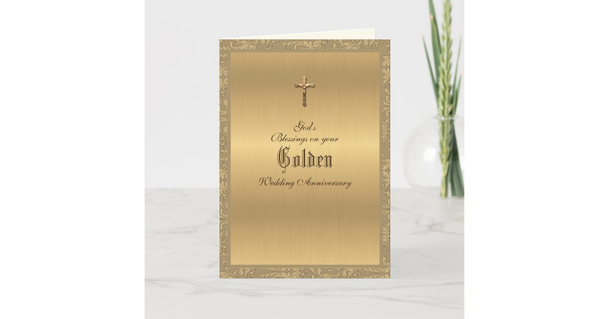 Elegant Golden 50th Wedding Anniversary Religious Card | Zazzle