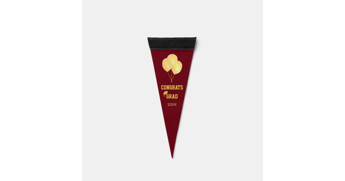 Elegant Golden Balloons & Congrats Grad on Maroon Pennant Flag | Zazzle