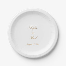 Elegant Golden Beige Script Wedding Paper Plates | Zazzle