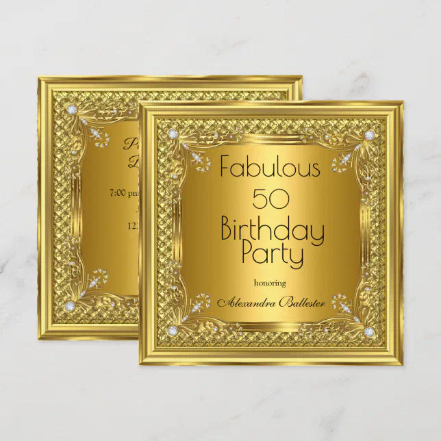 Elegant Golden Birthday Party Gold Diamonds Invitation | Zazzle